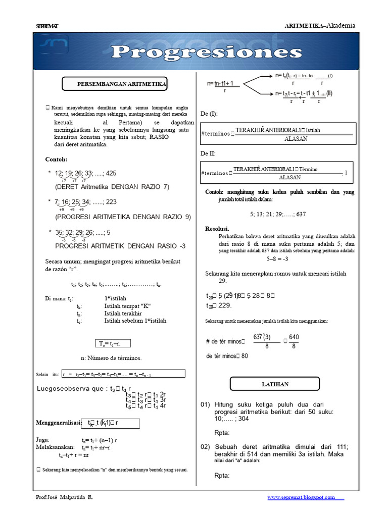 Progresi Aritmetika dan Geometri: Rumus dan Contoh | PDF