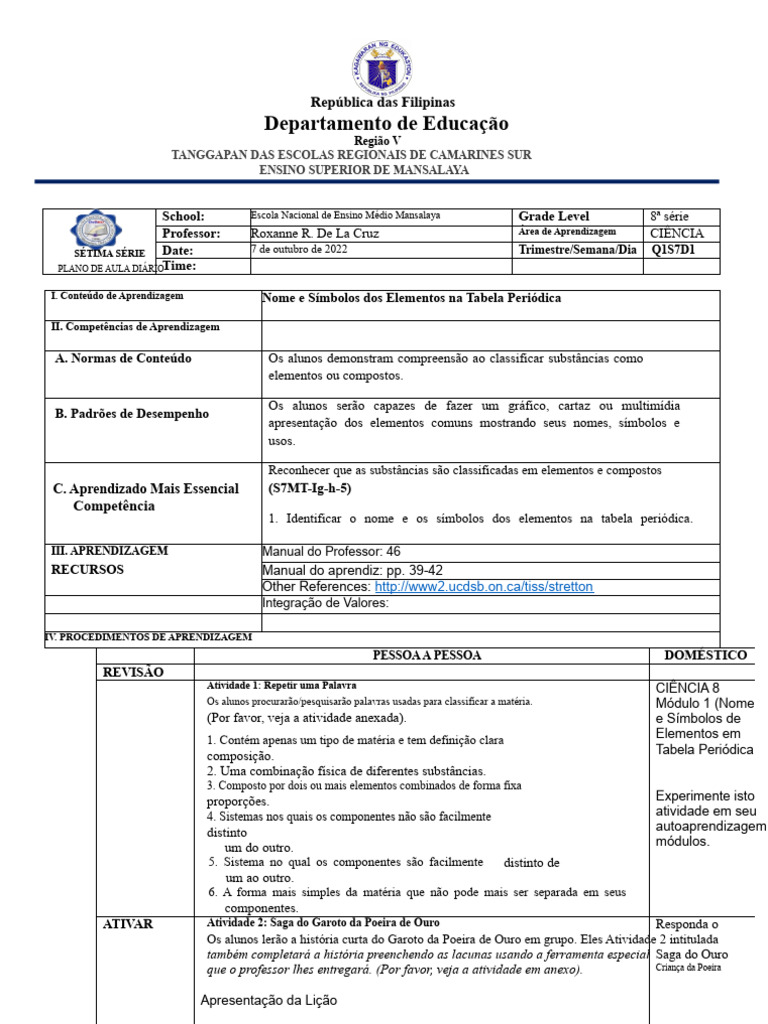 Plano de Aula Raise Plus | PDF | Substancias químicas | Aprendizado