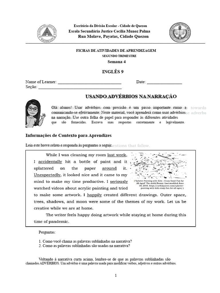 Eng9 As q2 w4 Advérbios | PDF | Aprendizado | Narrativa