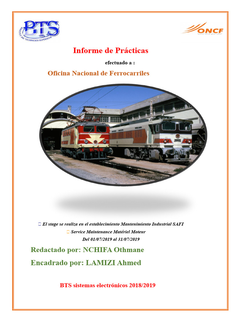 Informe de Prácticas ONCF | PDF | Locomotoras | Ingenieria Eléctrica