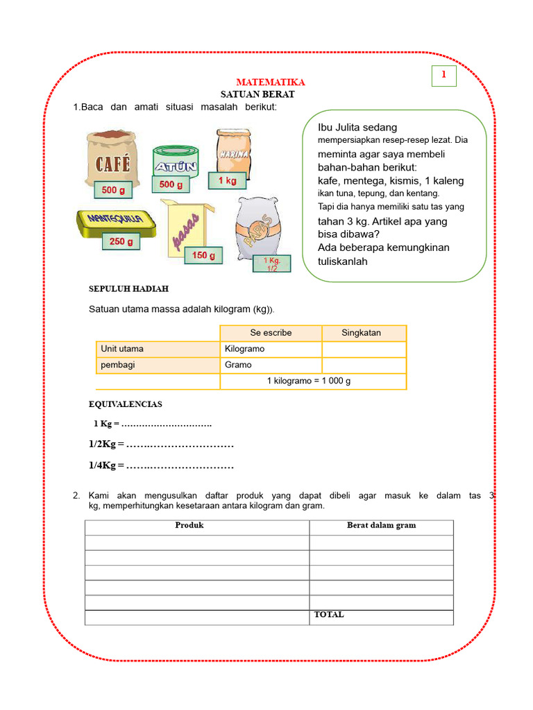 2. Matematika Unit berat komunitas-Lembar kerja | PDF