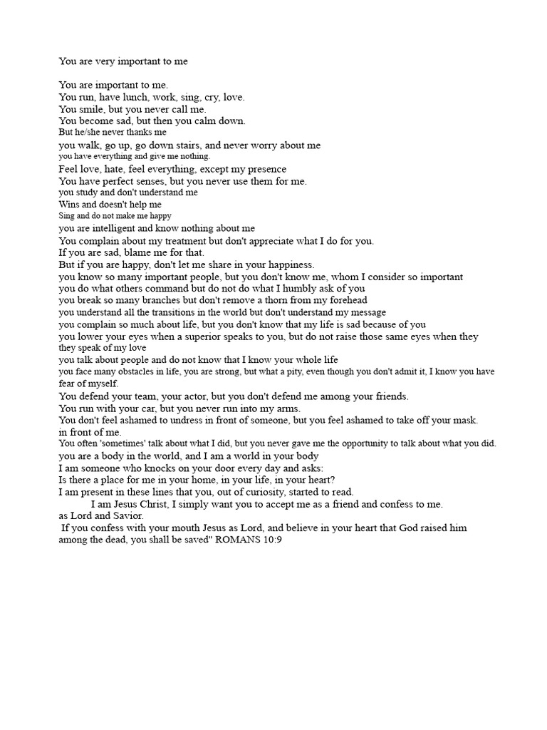 You Are Very Important To Me | PDF