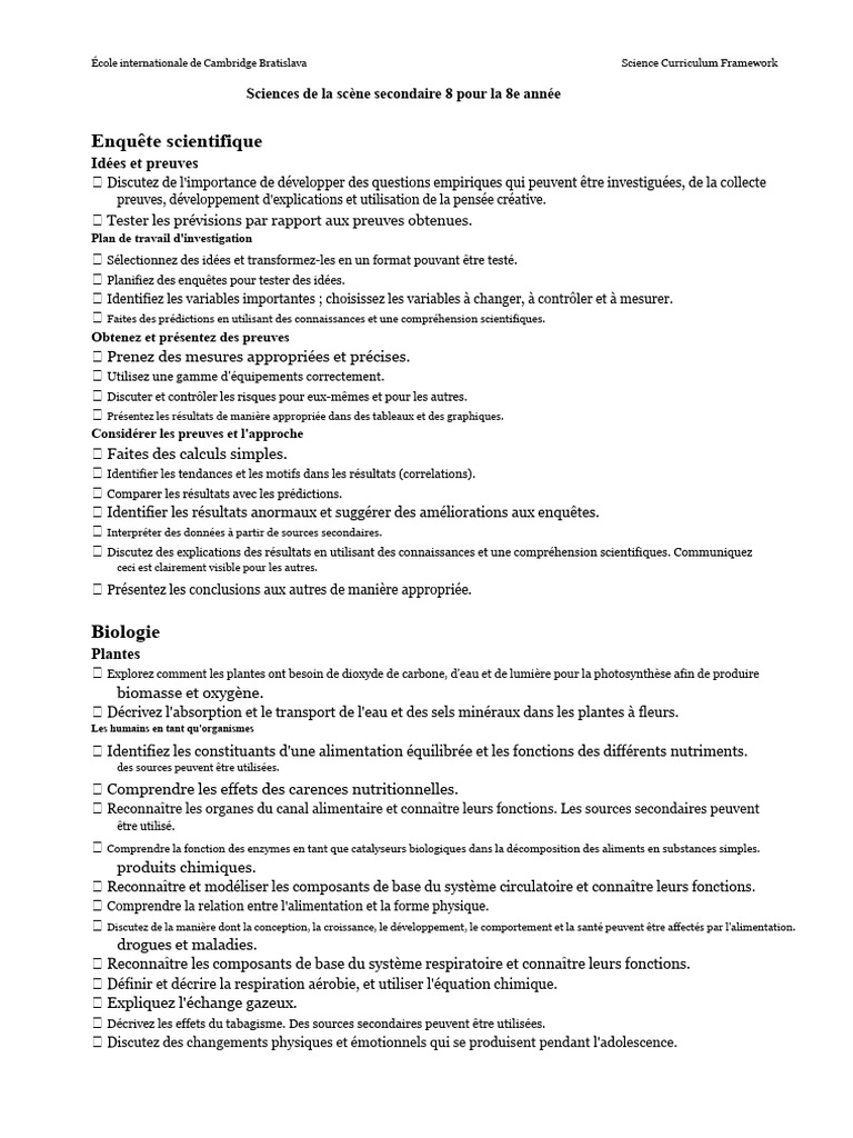 Cadre de sciences pour la 8e année | PDF | Lumière | Chimie