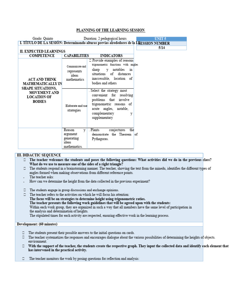 MAT - U5 - 5th Grade - Session 05 | PDF | Trigonometric Functions | Trigonometry