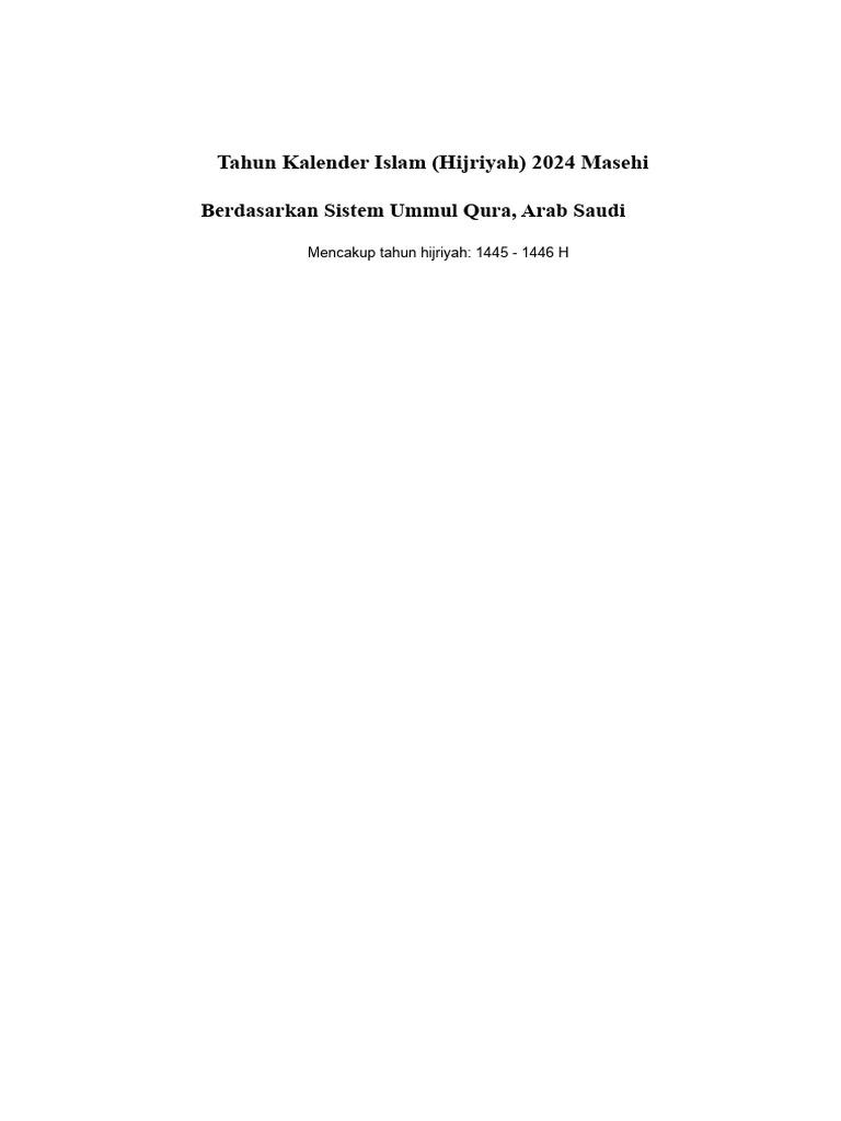 Kalender Islam Ummulqura 2024 Masehi | PDF