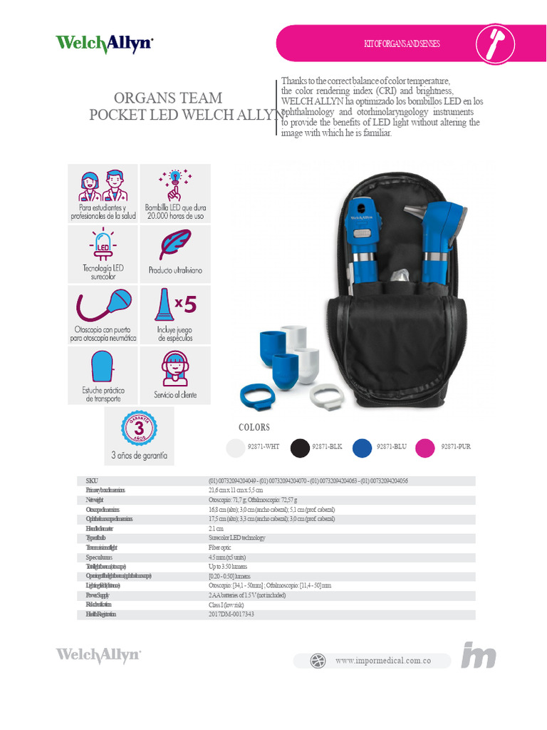 Pocket Led Organ Kit (92871) - Welch Allyn | PDF