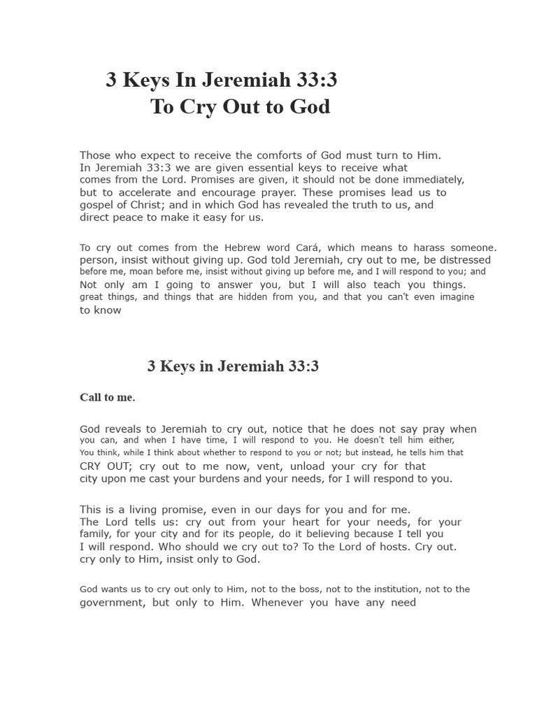 3 Keys in Jeremiah 33 | PDF | God | Religious Belief And Doctrine