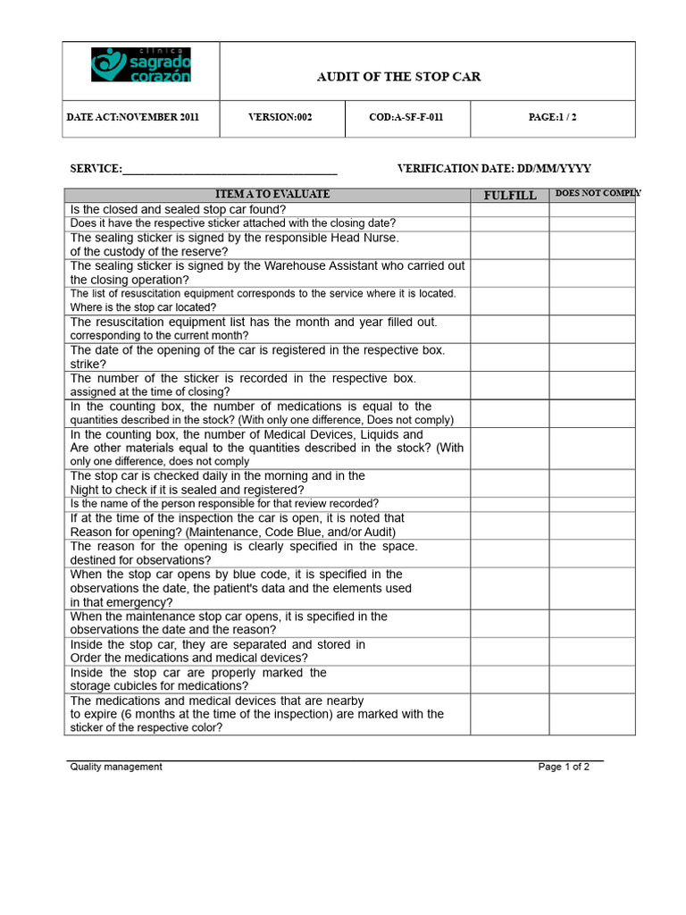 Stop Car Audit Checklist 2011 | PDF