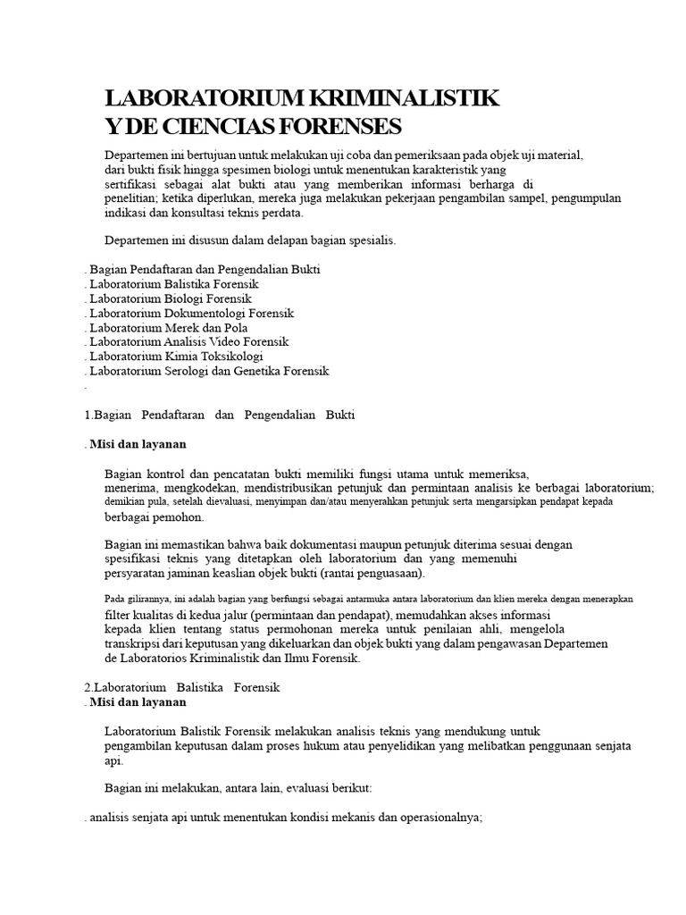 Laboratorium Kriminalistik dan Ilmu Forensik | PDF