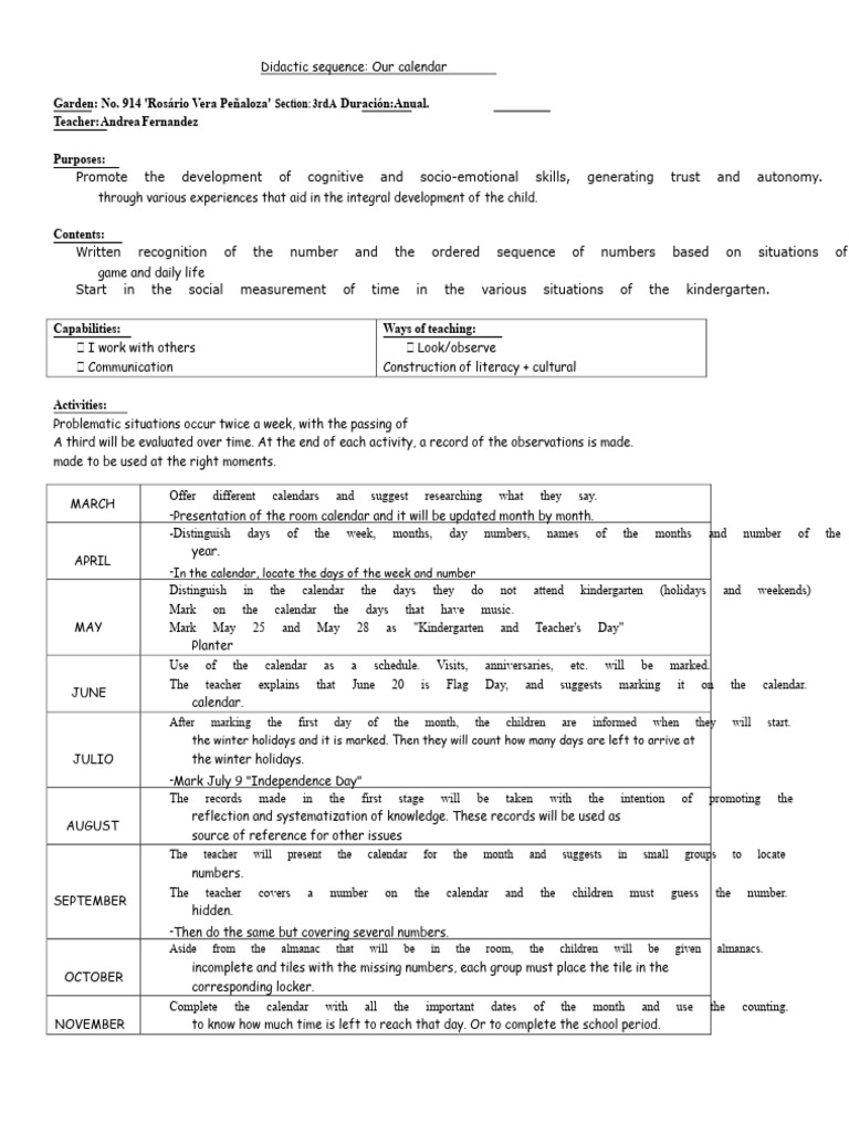 Didactic Sequence The Calendar | PDF | Child Development | Human Communication