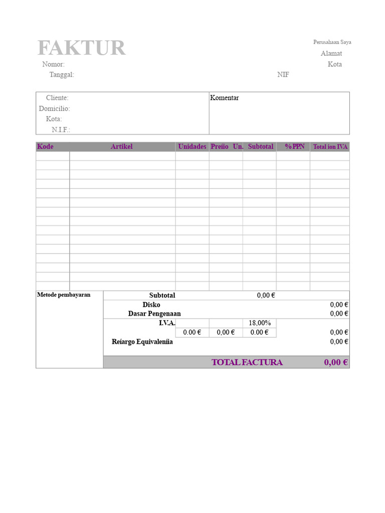 Model Faktur Excel | PDF