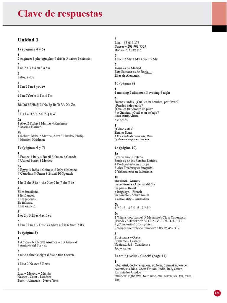 Clave de Respuestas Del Cuaderno - Principiante | PDF