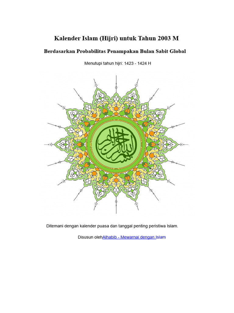 Kalender Hijriyah 2003 M | PDF