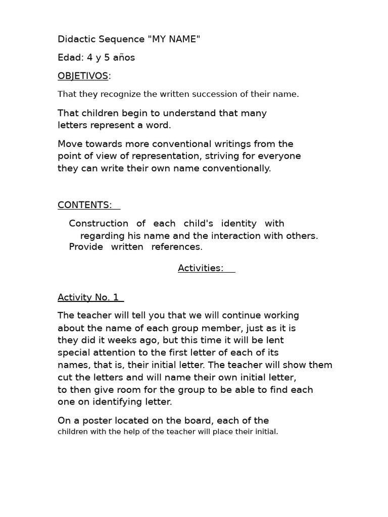 Teaching Sequence My Name | PDF | Learning | Human Communication