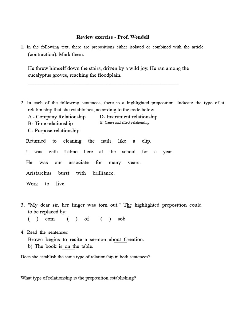 Preposition, Adverb and Interjection (Exercises) | PDF | Adverb ...