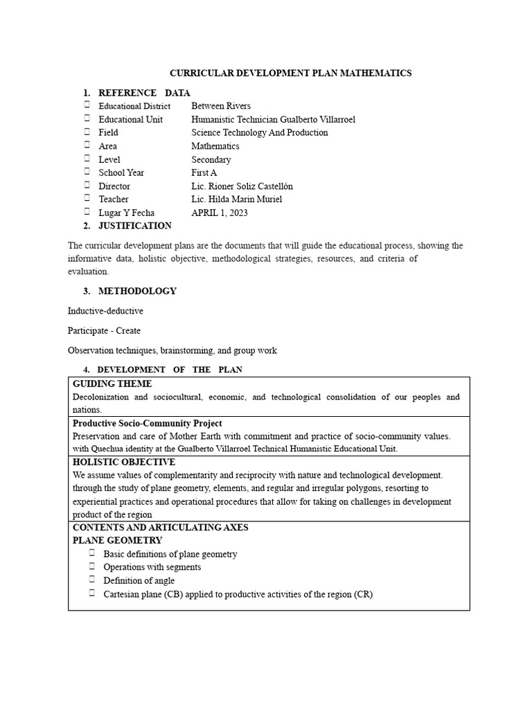 Secondary Math Curriculum Development Plan | PDF | Area | Elementary ...