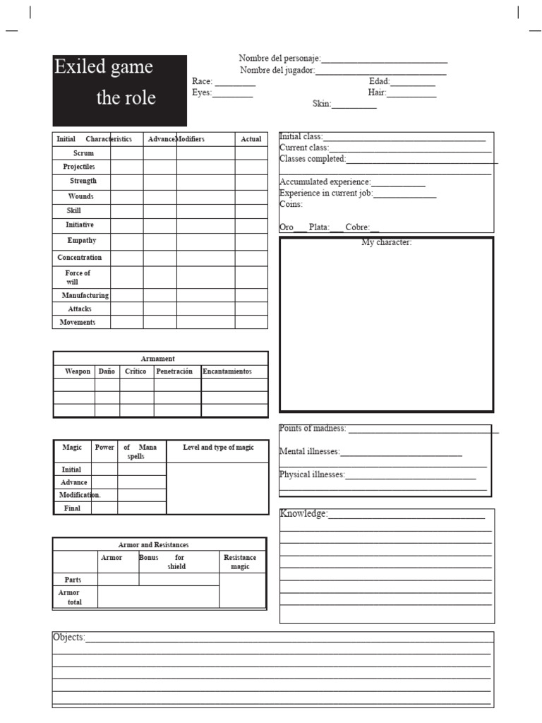 Sheet of Exiled Characters | PDF | Role Playing Games | Tabletop Games