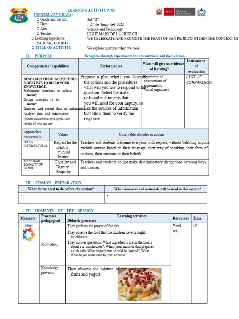 Exploring Mixtures in Cooking Activities | PDF | Experiment | Inquiry