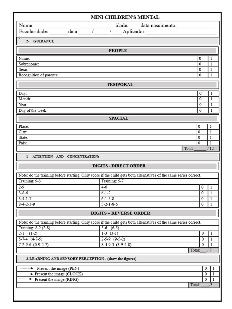 Children's Mini Mental Test | PDF | Attention | Cognitive Psychology