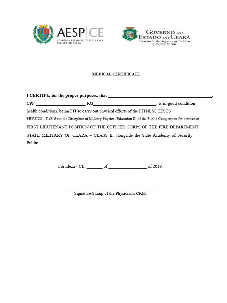 Medical Certificate AESP | PDF
