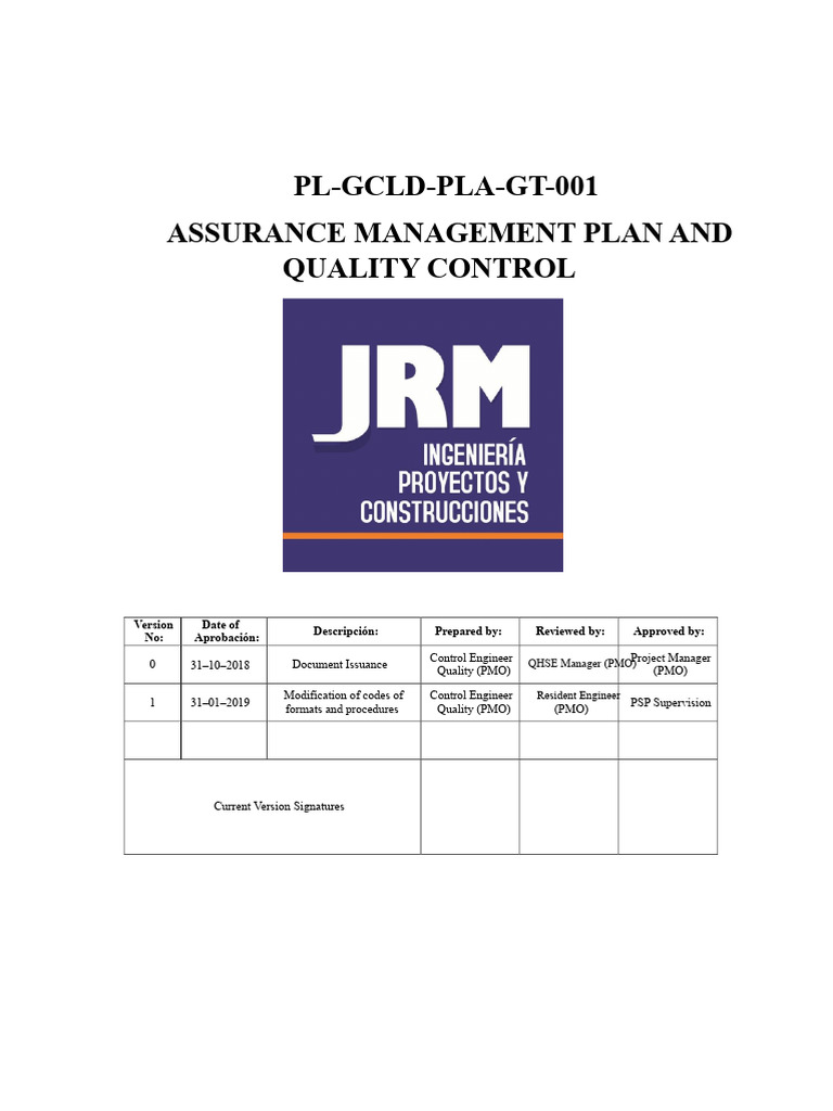 Assurance Management & Quality Control Plan | PDF | Occupational Safety ...