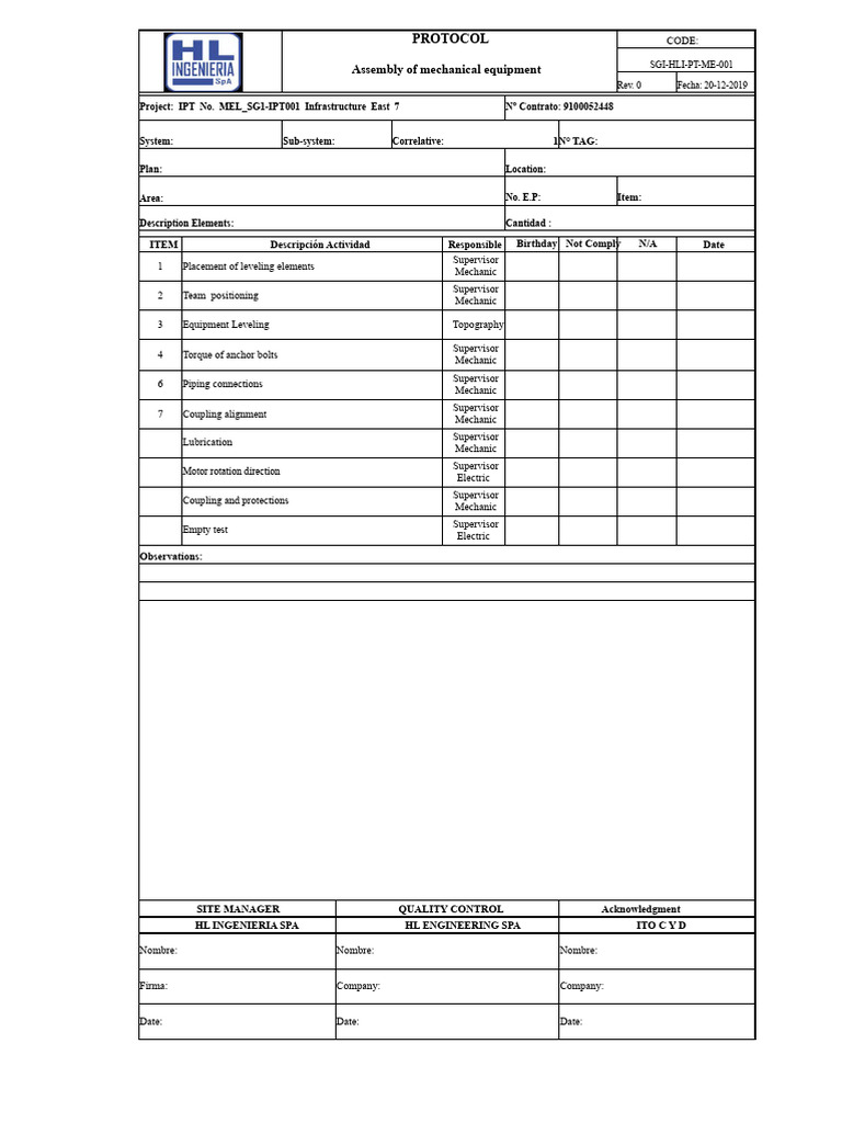 Protocol For Assembling Mechanical Equipment. | PDF | Manufactured ...