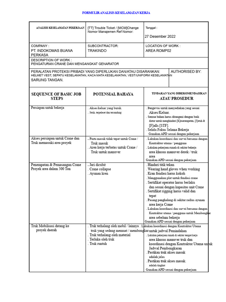 PENGATURAN JSA CRANE DAN PENGANGKAT GENERATOR | PDF