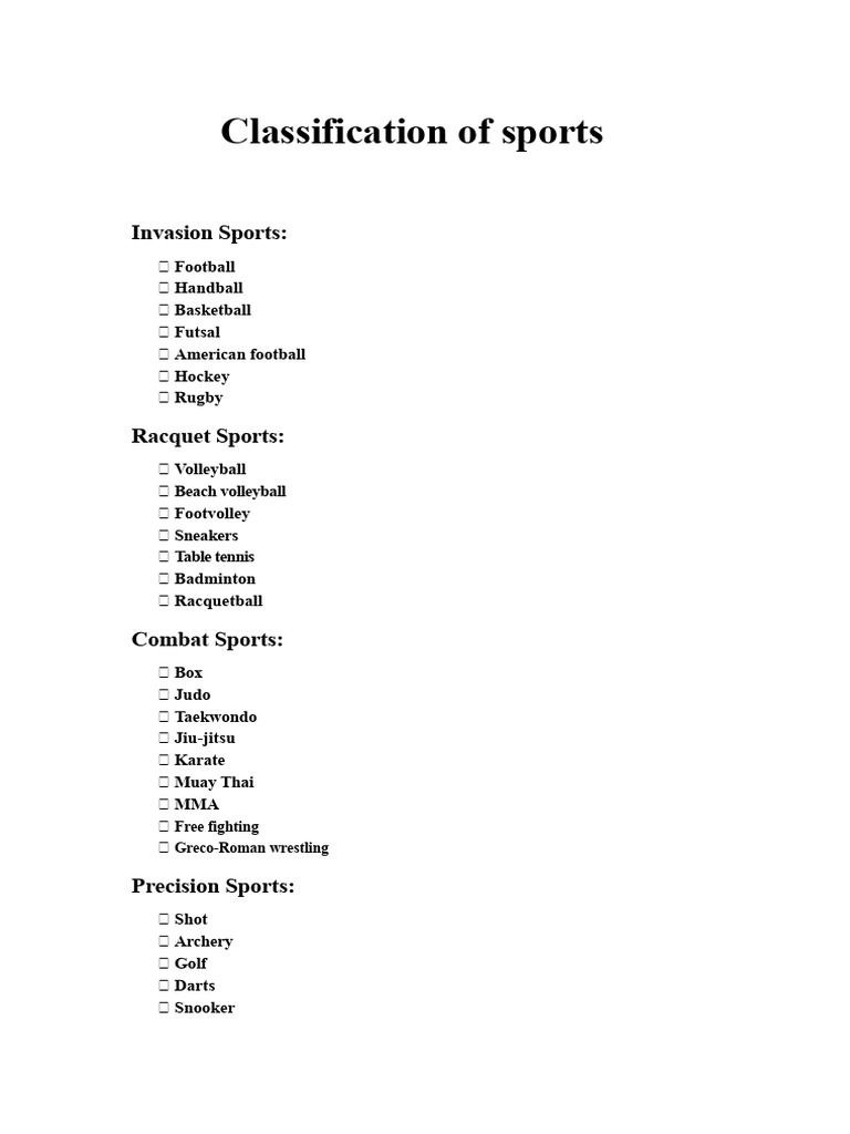 Classification of Sports | PDF