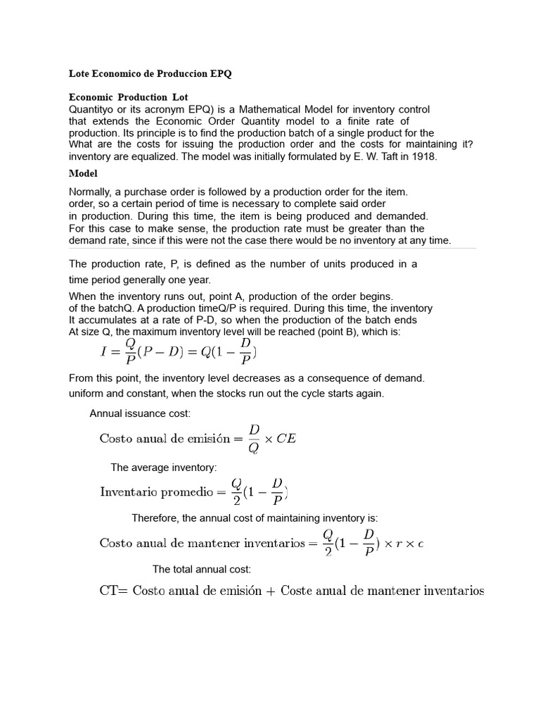 Economic Production Lot Model Explained | PDF | Inventory | Business