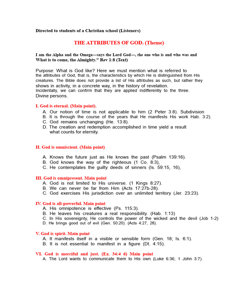 Outline of The Attributes of God | PDF | God | Omnipotence