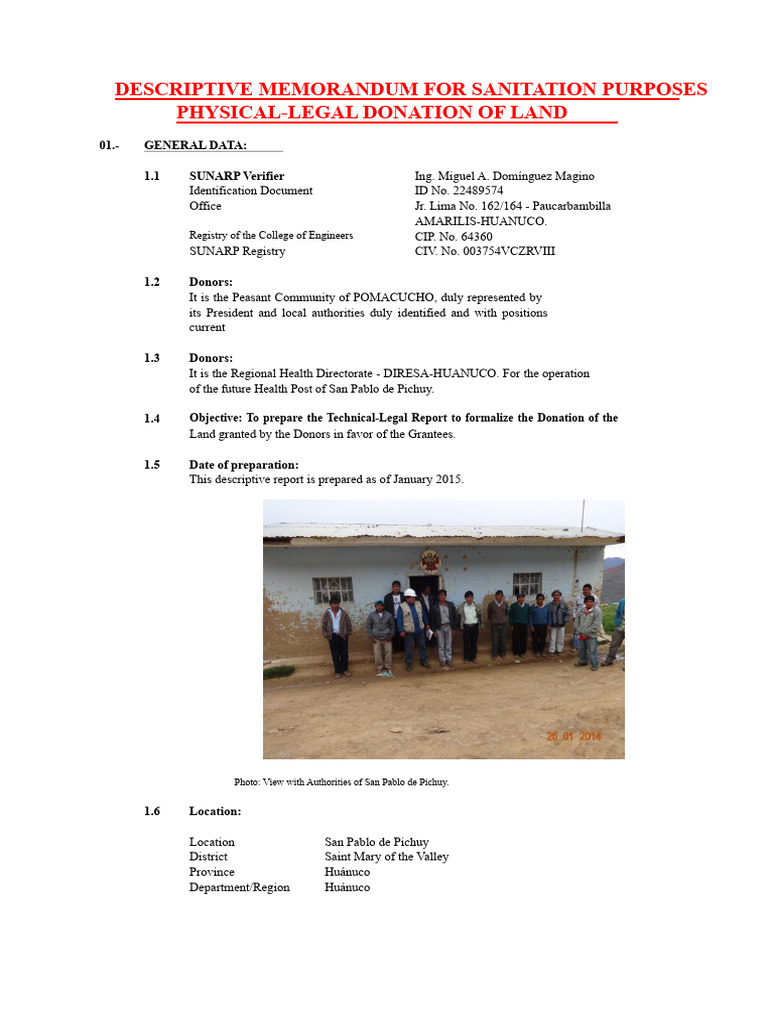 Descriptive Memorandum For Physical-Legal Sanitation Purposes of Land ...
