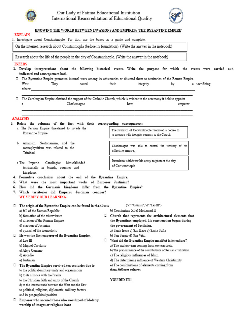 Activity Sheet - Byzantine Empire | PDF | Byzantine Empire | Justinian I