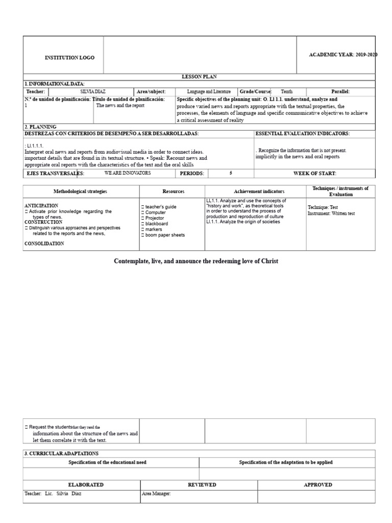 Planning For A Demonstrative Class in Language and Literature | PDF ...