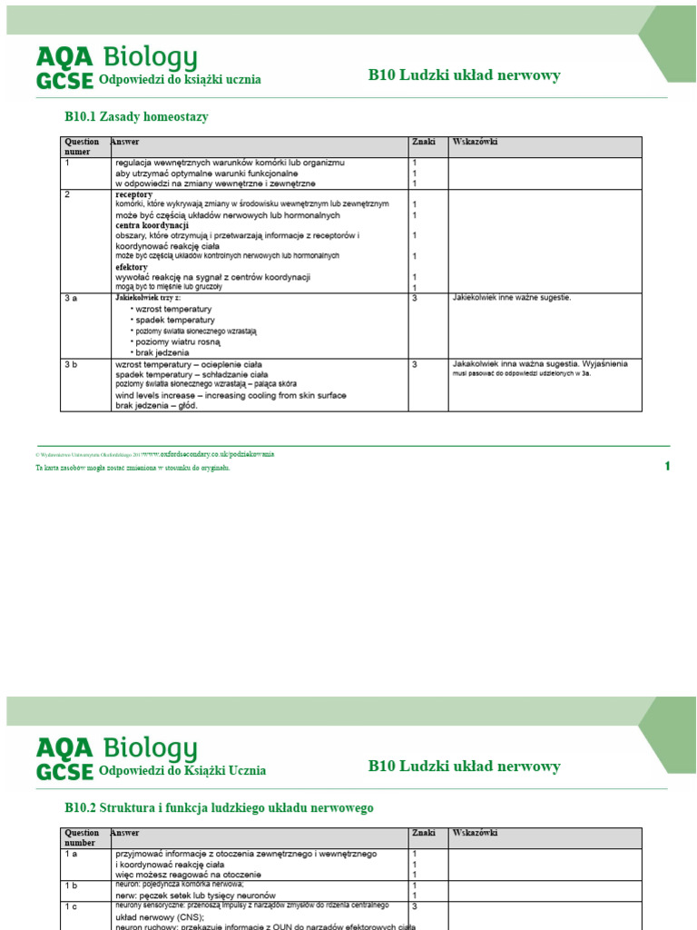 AQA GCSE Bio Combined Koniec Tematu B10 | PDF