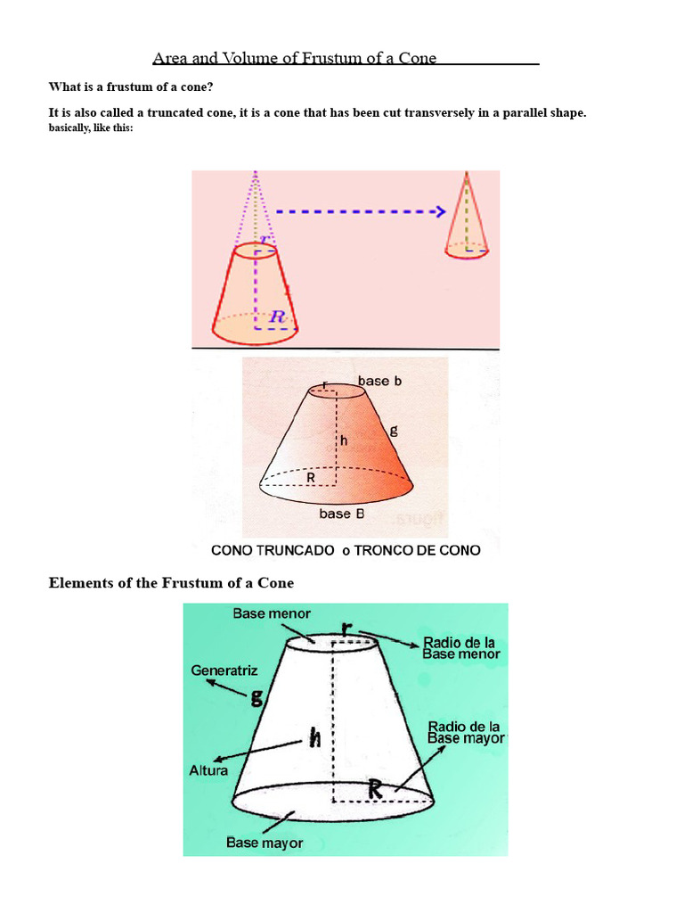 Area and Volume of Frustum of A Cone | PDF