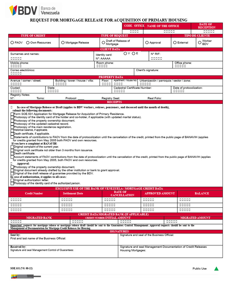 Mortgage Release Request Form SOE.531 | PDF | Identity Document | Credit