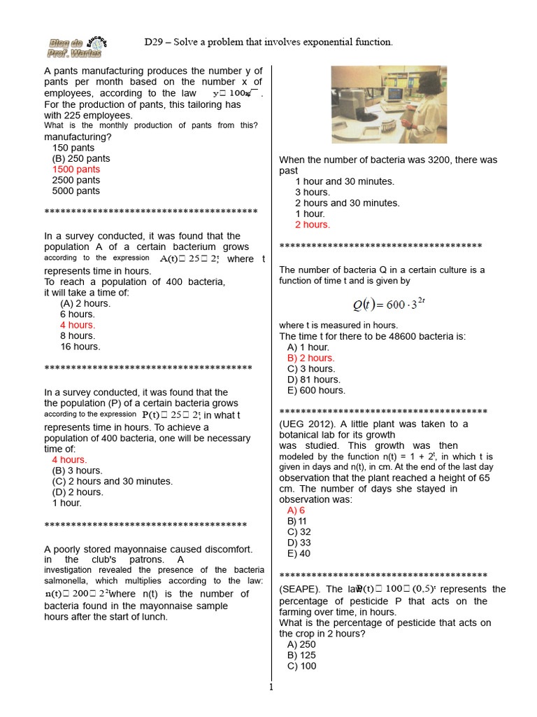 D29 - Solve Problems Involving Exponential Functions. | PDF | Applied ...