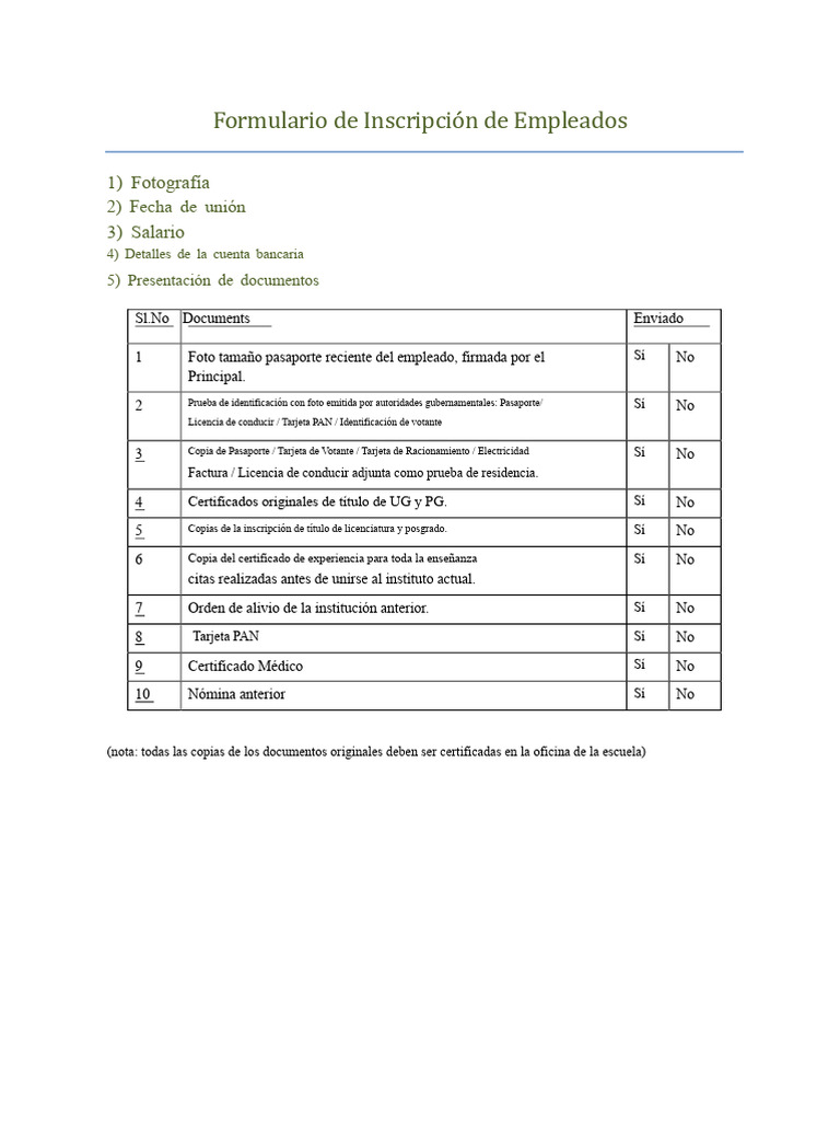 Formulario de Inscripción de Empleados | PDF