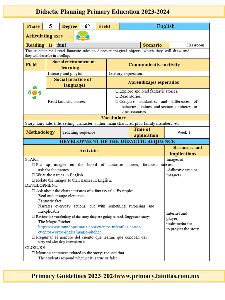 Didactic Planning for Primary English 2023-2024 | PDF | Fantasy ...