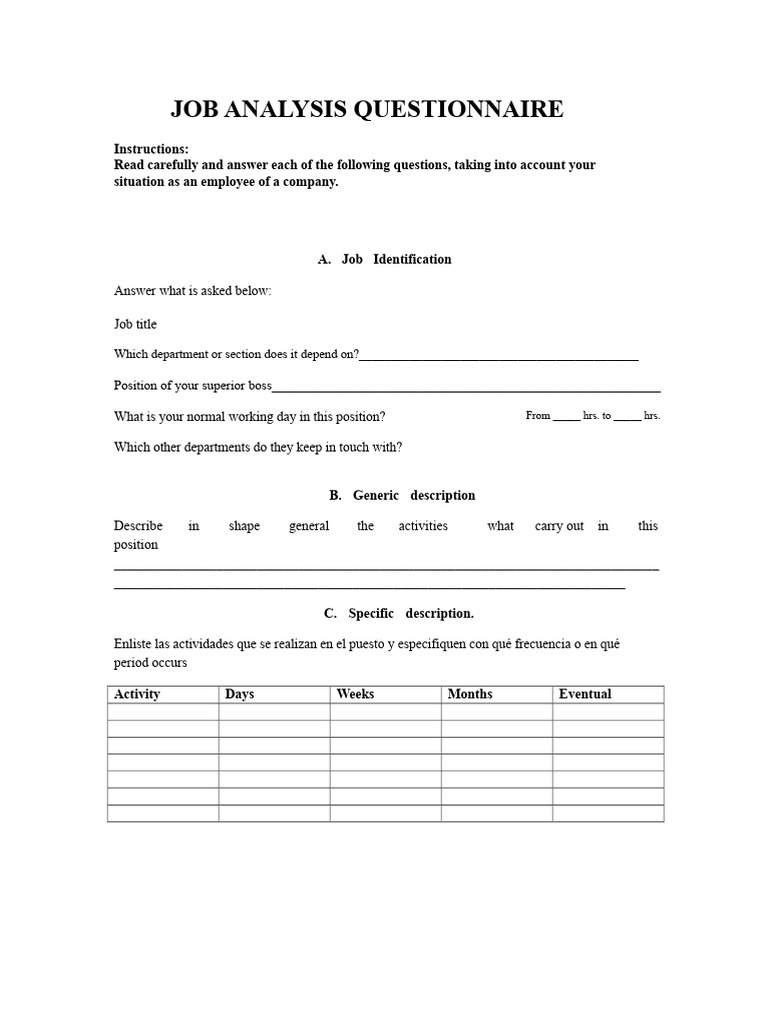 Job Analysis Questionnaire | PDF | Psychological Concepts | Social ...