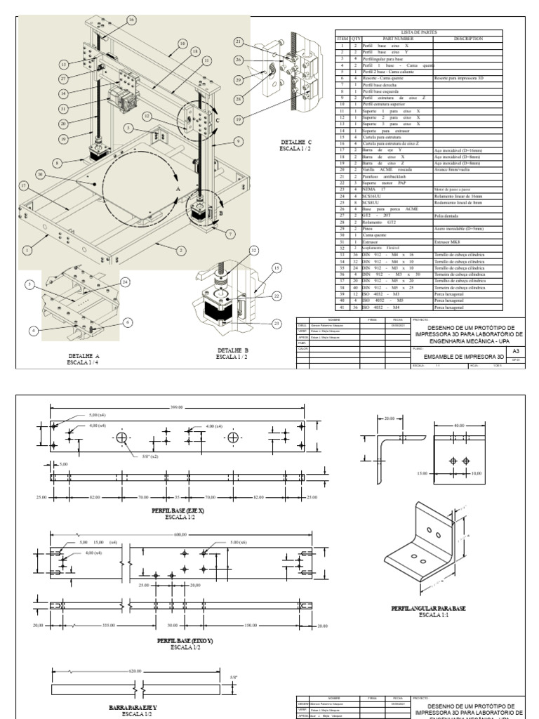 Planos impressora 3D | PDF | Parafuso | Eixo