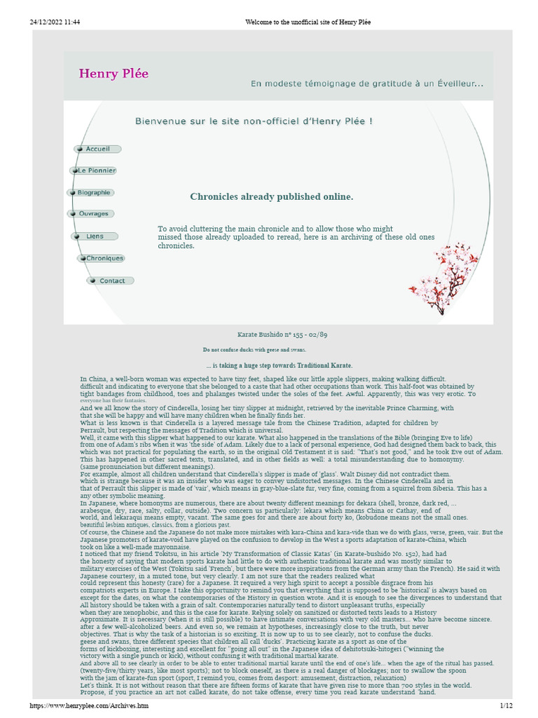 CHRONICLES by Henry Plée | PDF | Chinese Martial Arts | Shotokan
