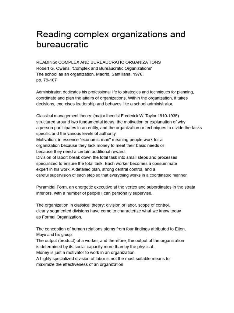 Reading_complex_and_bureaucratic_organizations.docx | PDF | Bureaucracy ...