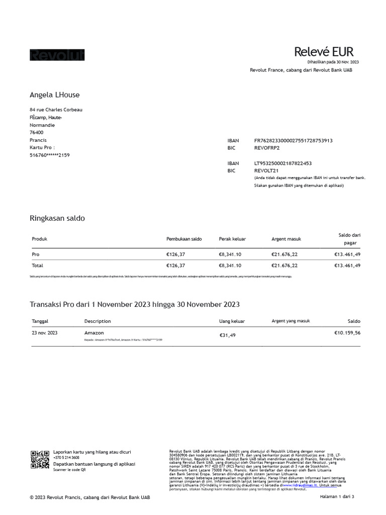 Pernyataan Bank Revolut | PDF