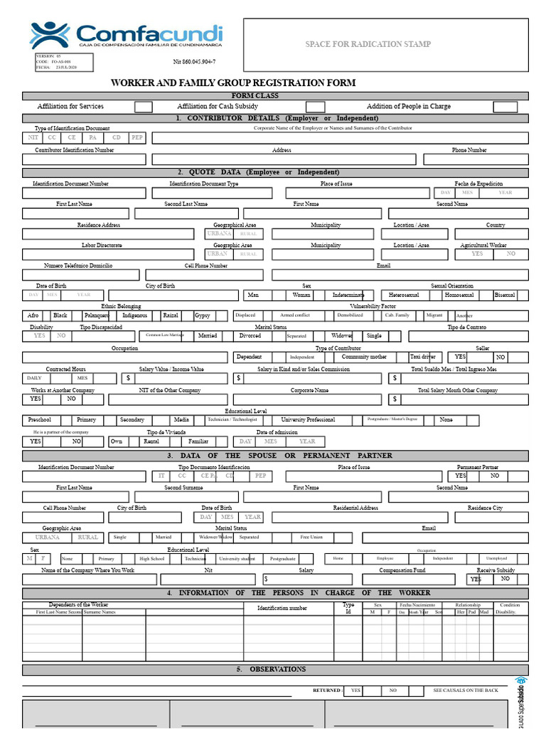 Worker and Family Group Membership Form COMFACUNDI | PDF | Identity ...