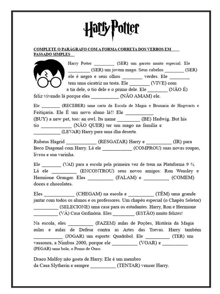 passado simples - harry potter.docx | PDF | J.K. Rowling | Harry Potter