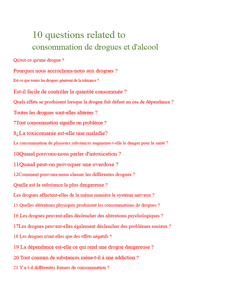 Questions clés sur la consommation de drogues | PDF | Médicaments
