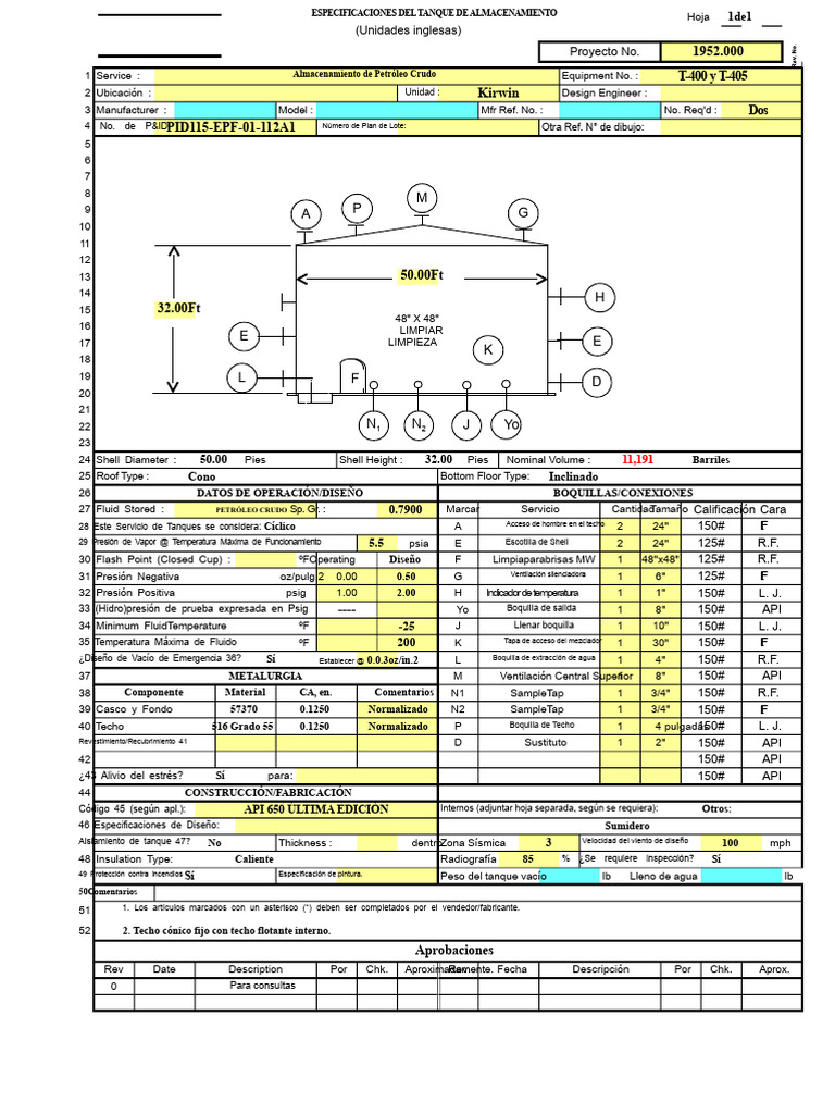 Especificaciones Tanque Almacenamiento API 650 | PDF | Líquidos