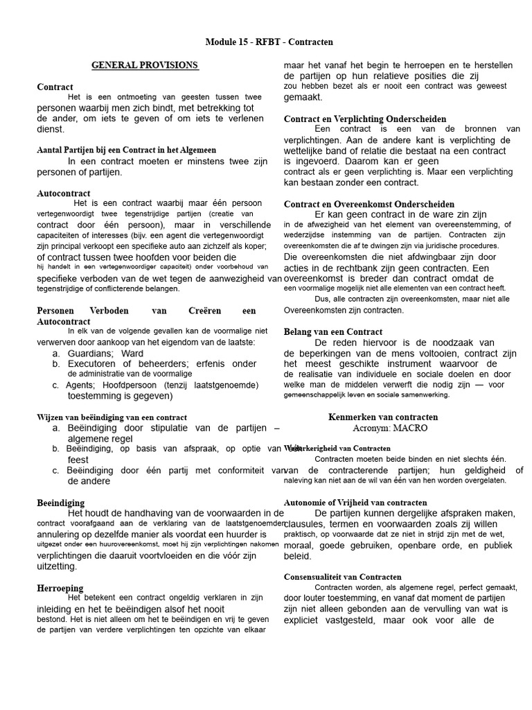 Module 15 - RFBT - Contracten | PDF