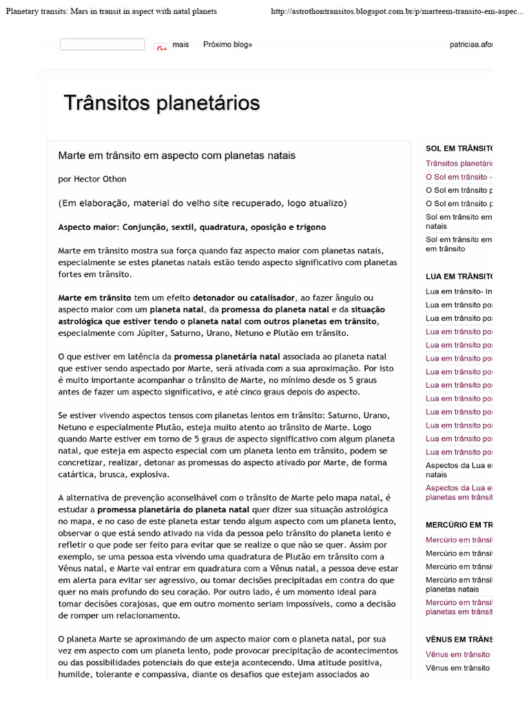 Planetary Transits: Mars in Transit in Aspect With Natal Planets | PDF ...